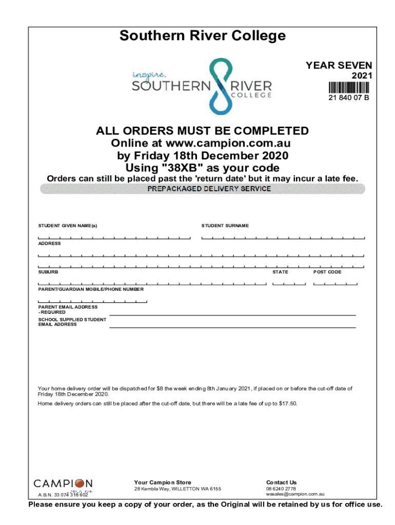 Fillable Online Southern River College YEAR SEVEN 01 Resource List Fax ...
