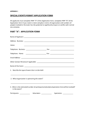 Fillable Online SPECIAL EVENTS PERMIT APPLICATION FORM PART A Fax Email ...