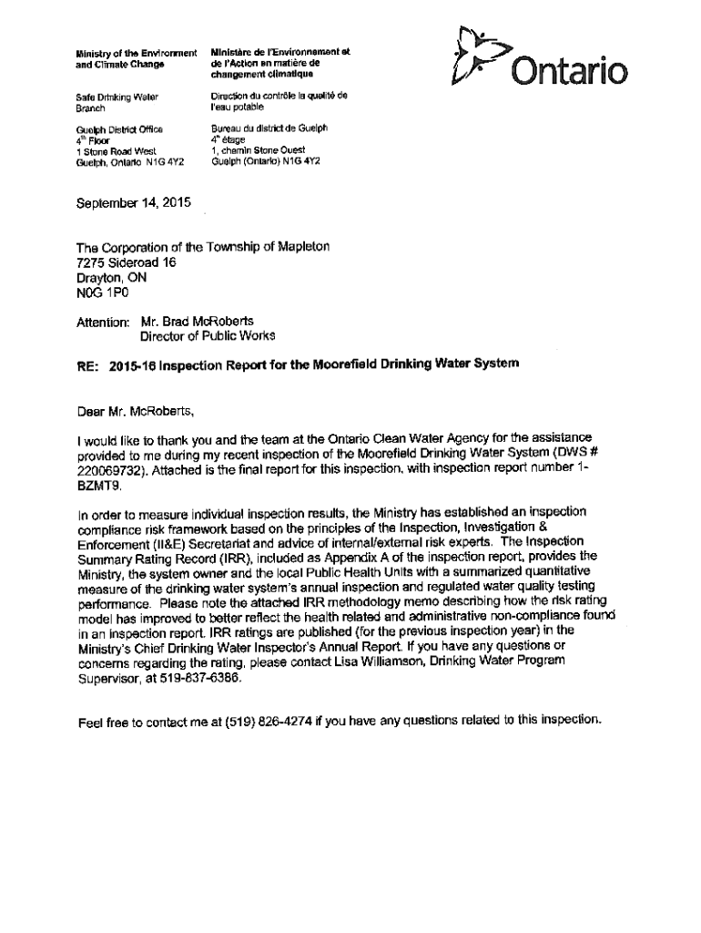 Fillable Online Sanitary inspection packages for drinking-water Fax ...