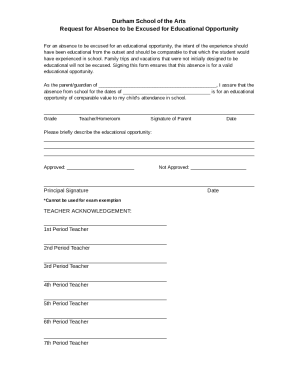 Fillable Online REQUEST FOR EXCUSED ABSENCE FOR ... Fax Email Print ...