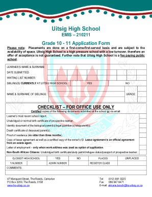 Fillable Online Grade 10 - 11 Application Form Fax Email Print - pdfFiller