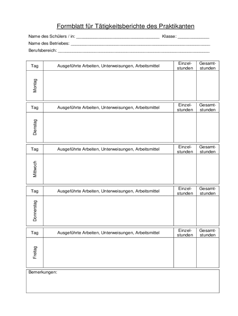 Praktikumsmappe - Online ausfüllen, ausdrucken, ausfüllbar, leer ...
