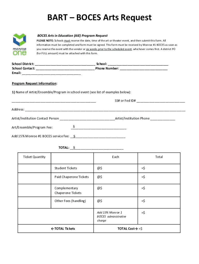 Fillable Online GST BOCES Request for Arts in Education/Exploratory ...