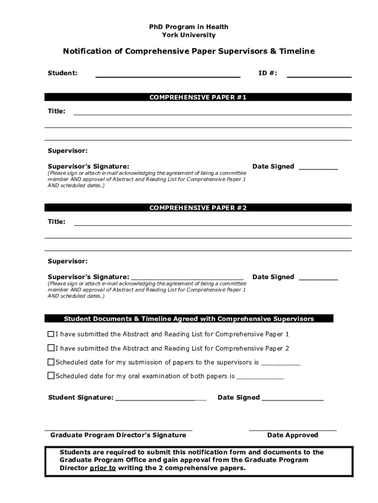 Fillable Online Notification of Comprehensive Paper Supervisors and ...