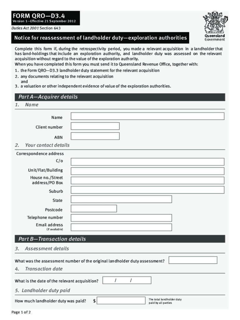 Fillable Online Form D3.4Notice for reassessment of landholder ...