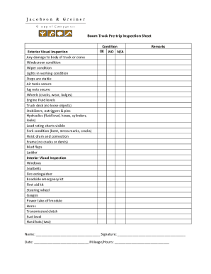 Fillable Online Boom Truck Pre-trip Inspection Sheet Fax Email Print ...