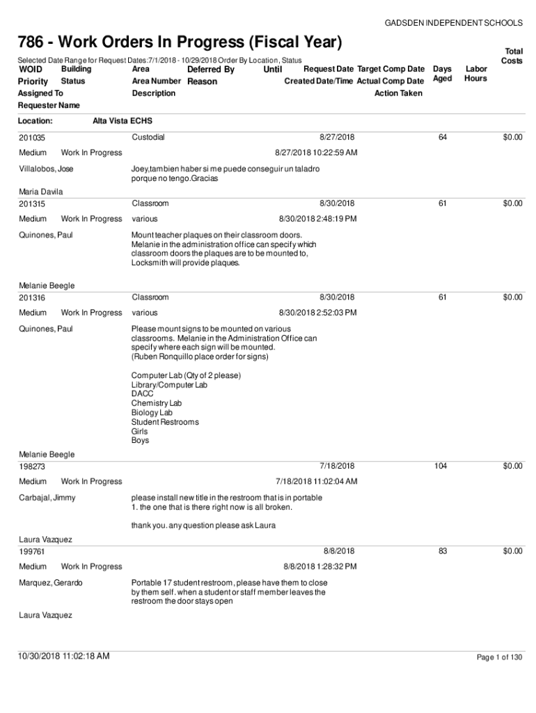 Fillable Online 220 - Work Orders In Progress (Fiscal Year) Fax Email ...