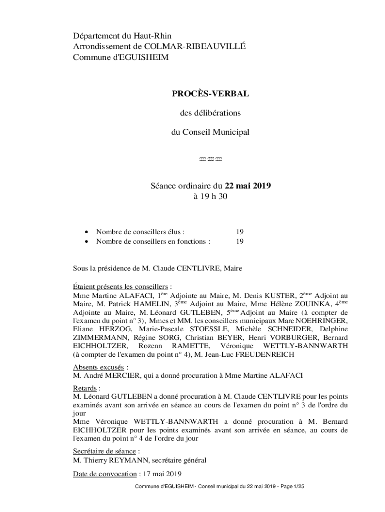 Remplissable En Ligne Compte rendu des dlibrations du Conseil Municipal ... Fax Email Imprimer ...