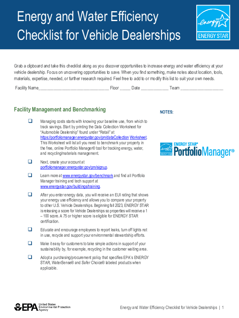 Fillable Online Energy and Water Efficiency CHecklist for Vehicle ...