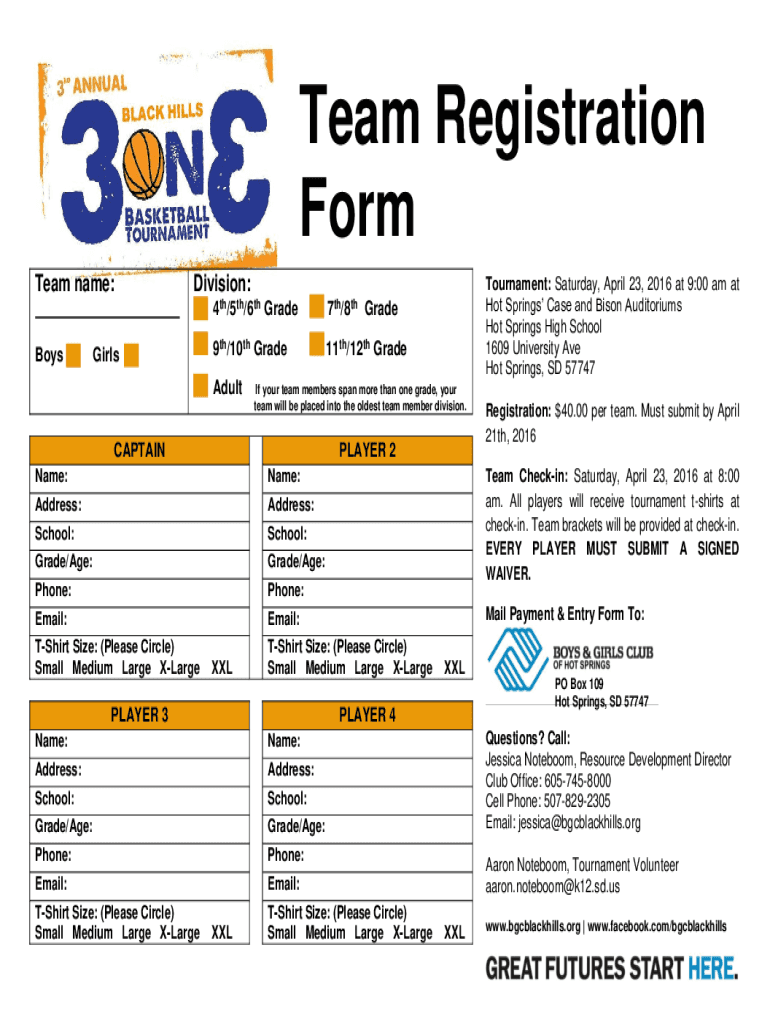 Fillable Online 6th-Grade Math Team Registration Form Fax Email Print ...