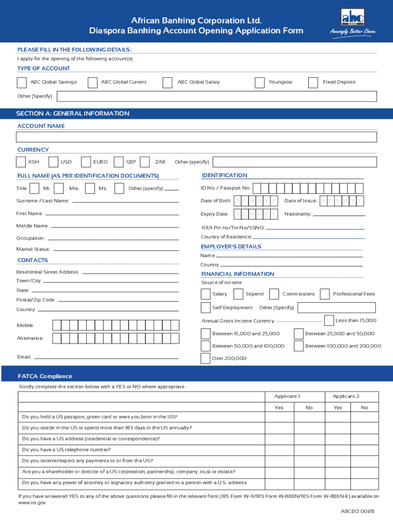 Fillable Online Diaspora Banking Account Opening Application Form ...