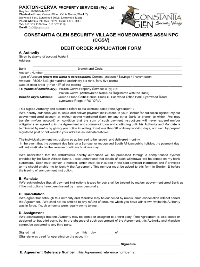 Fillable Online 4. CGSV Debit Order Application Form.docx Fax Email Print - pdfFiller