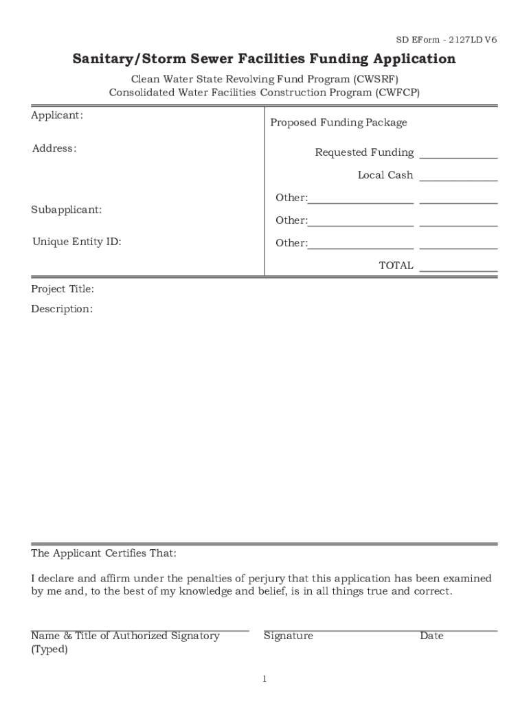 Fillable Online Clean Water State Revolving Fund - SD DANR Fax Email ...