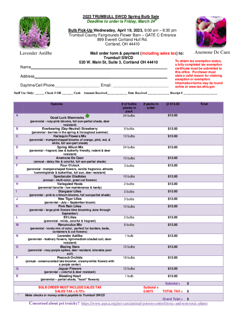 Fillable Online Trumbull SWCD's Tree Seedling Sale & Bulb Pick-Up is ... Fax Email Print - pdfFiller