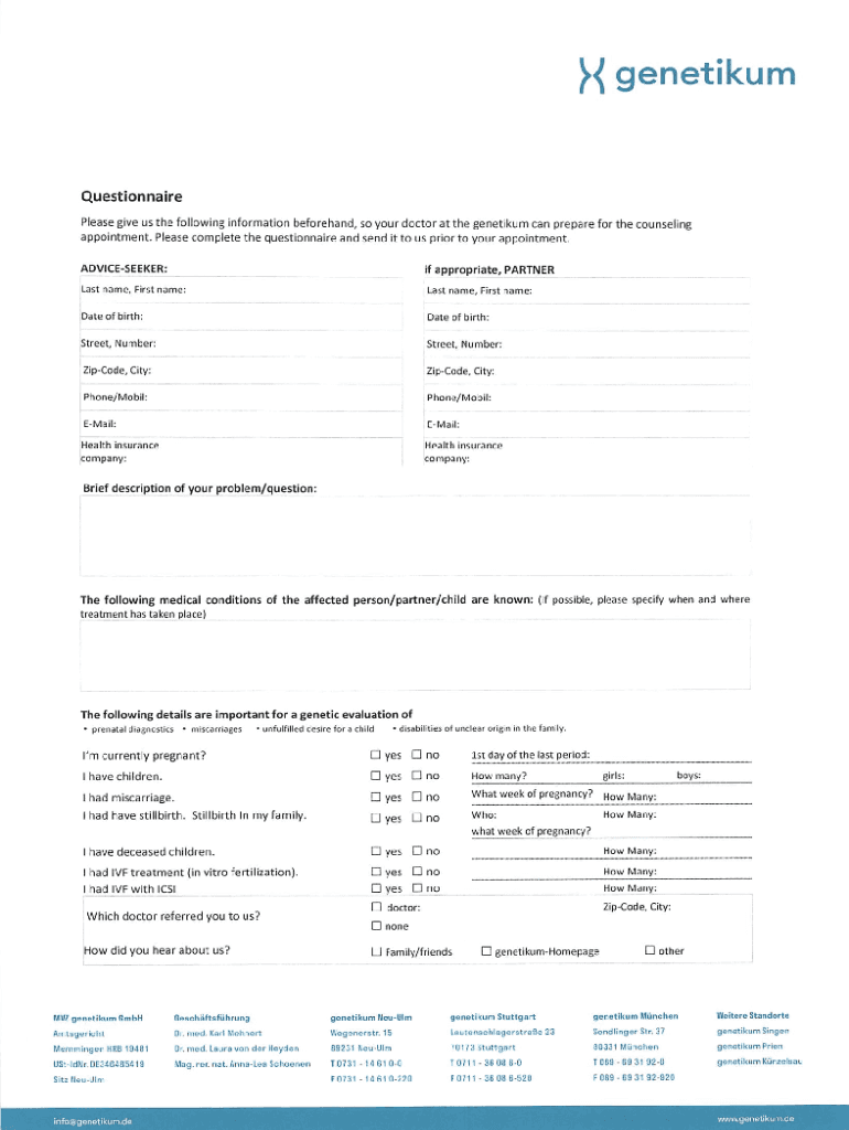 Fillable Online How can I prepare for a genetic counseling visit? Fax Email Print - pdfFiller