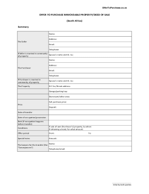 Fillable Online OFFER TO PURCHASE Template for Property in South Africa ...