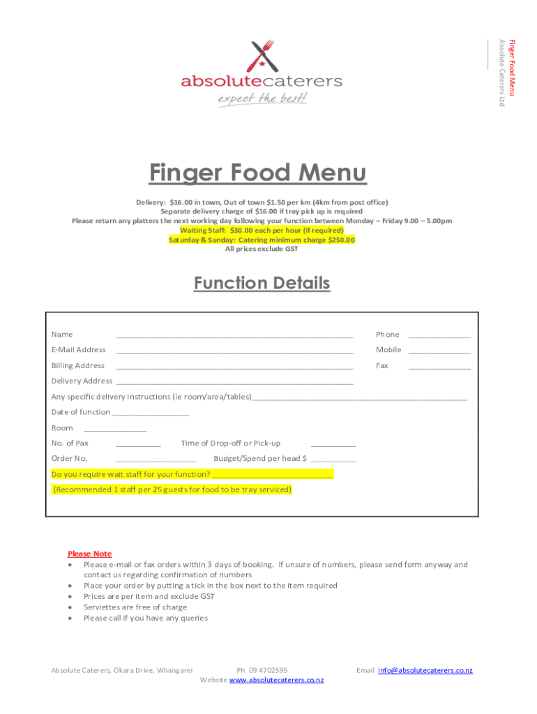 Fillable Online absolutecaterers co Office Lunch Catering - 1132 Cafe ...