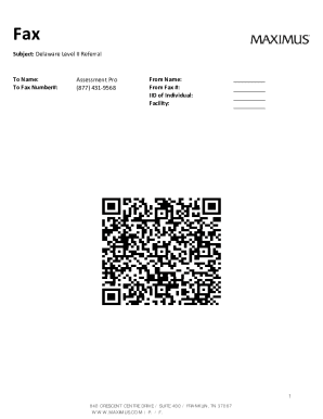 Fillable Online Delaware Level II Referral To Name: To Fax Number ...