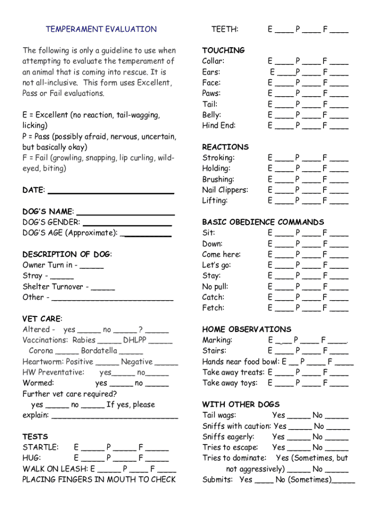 Fillable Online An Adopter's Guide to Temperament Testing Animals Fax ...