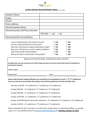 Fillable Online Altar Server Parent/Guardian Permission Form Fax Email ...
