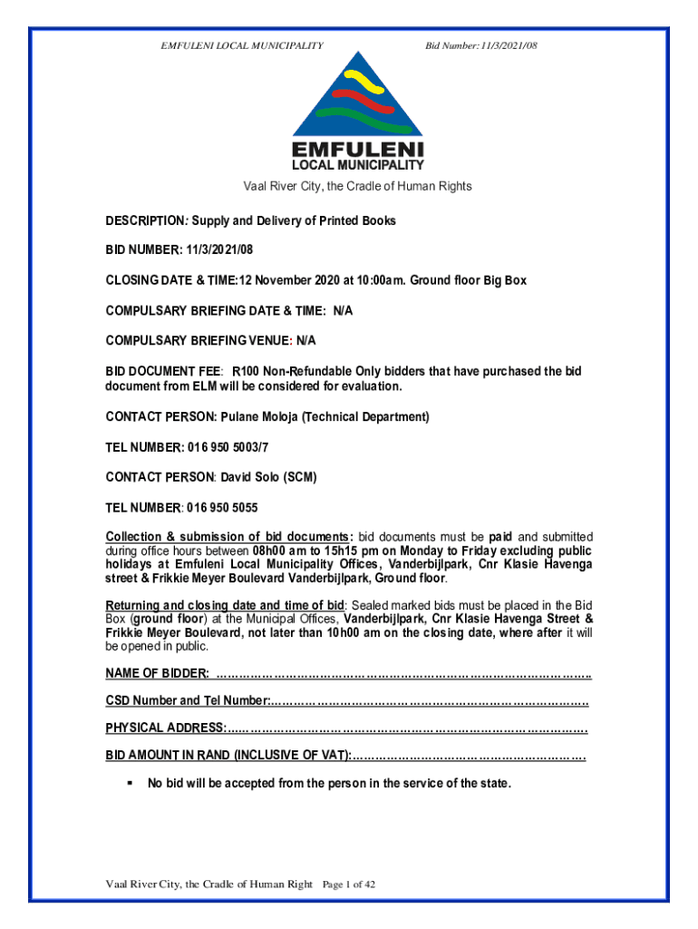 Fillable Online Emfuleni Local Municipality - Request for quotations ...