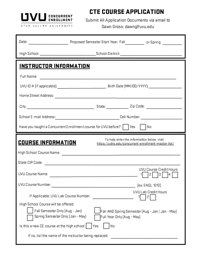 Fillable Online CTE COURSE APPLICATION Fax Email Print - pdfFiller