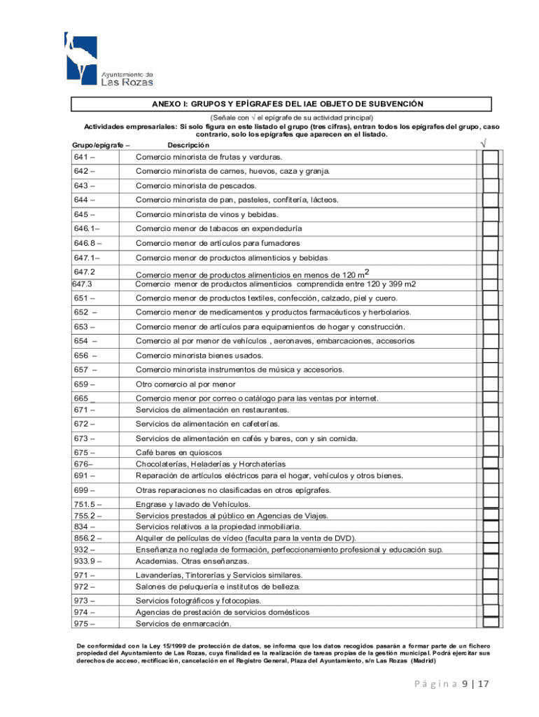 Completable En línea Listado de epgrafes del IAE: qu y cules son Fax Email Imprimir - pdfFiller