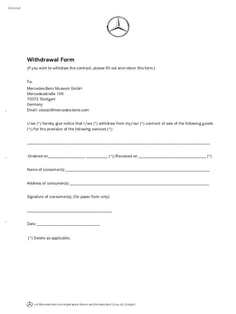Fillable Online Withdrawal Form - Mercedes-Benz Fax Email Print - pdfFiller