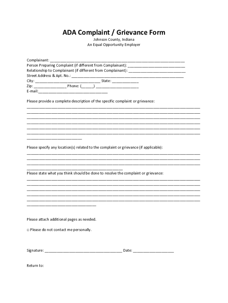Fillable Online ADA Complaint/Grievance Form Complainant Fax Email ...