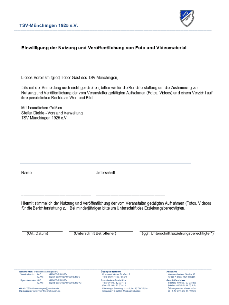 Ausfüllbar Online Einwilligung der Nutzung und Verffentlichung von Foto ...