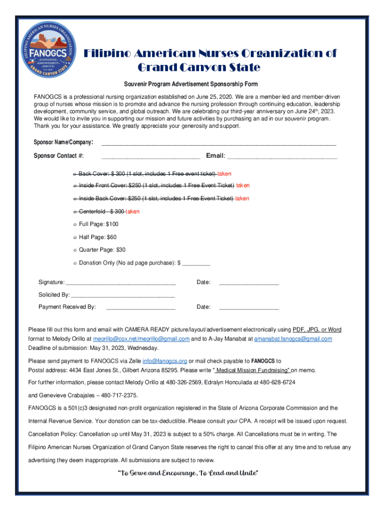 Fillable Online Filipino American Nurses Organization of Grand Canyon ...