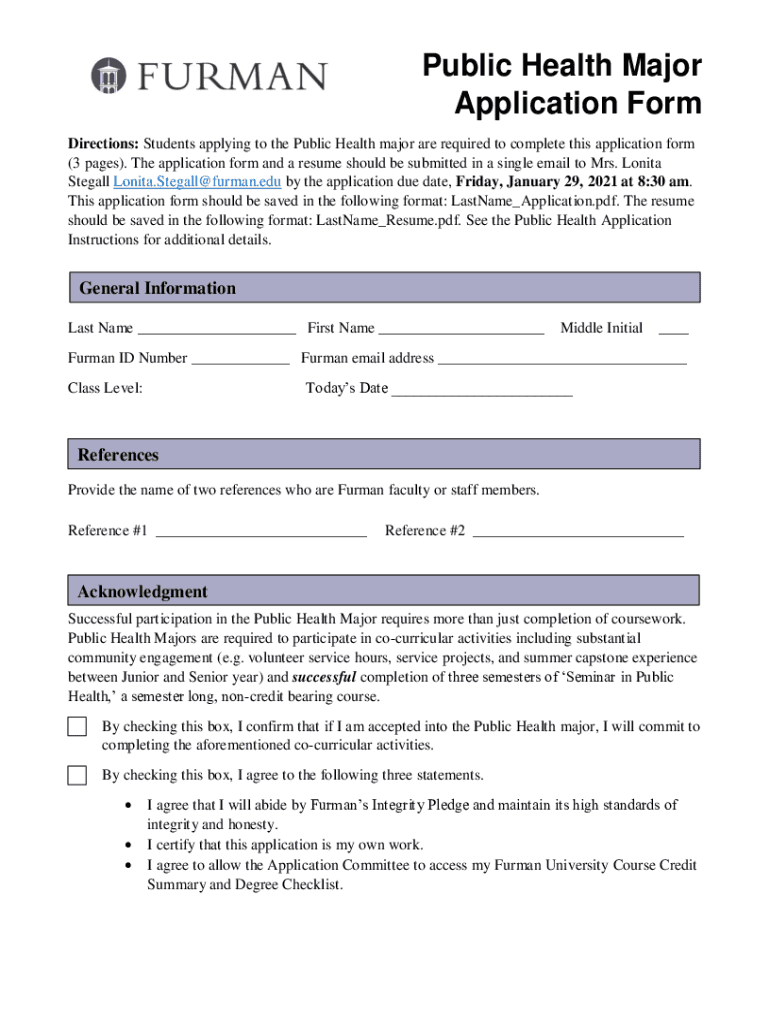Fillable Online Public Health B.S. Application Information Fax Email ...