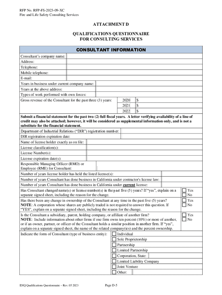 Fillable Online Request for Proposals (RFP) ID/IQ Fire and Life Safety ...