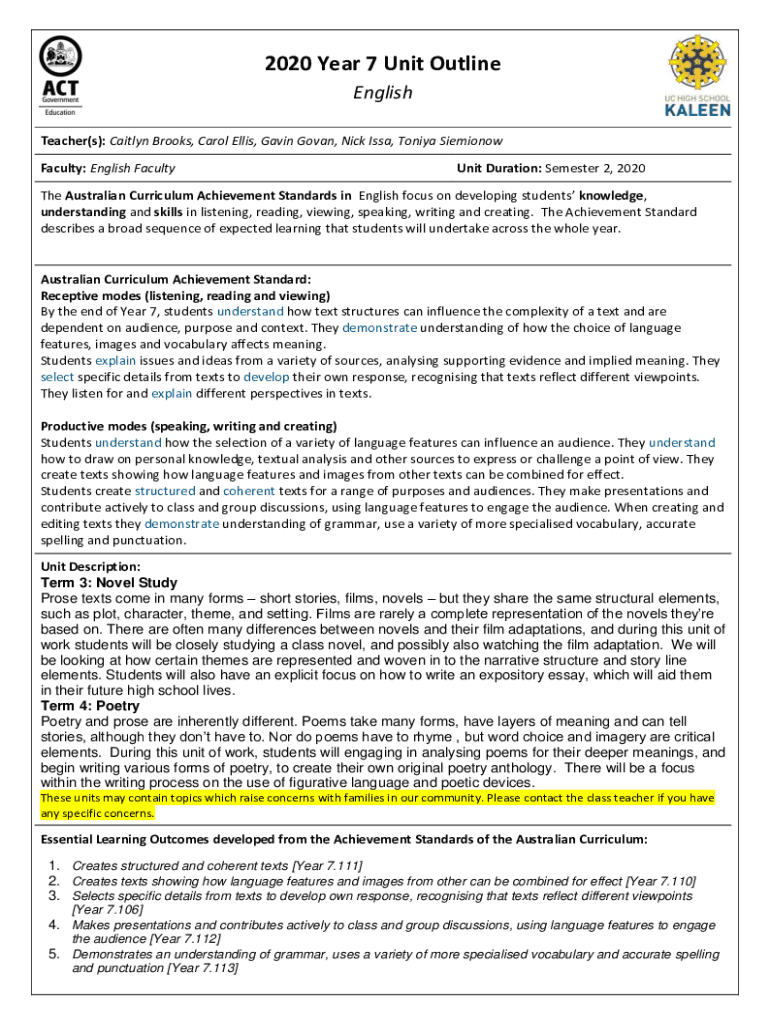 Fillable Online Teacher(s): Caitlyn Brooks, Carol Ellis, Gavin Govan ...