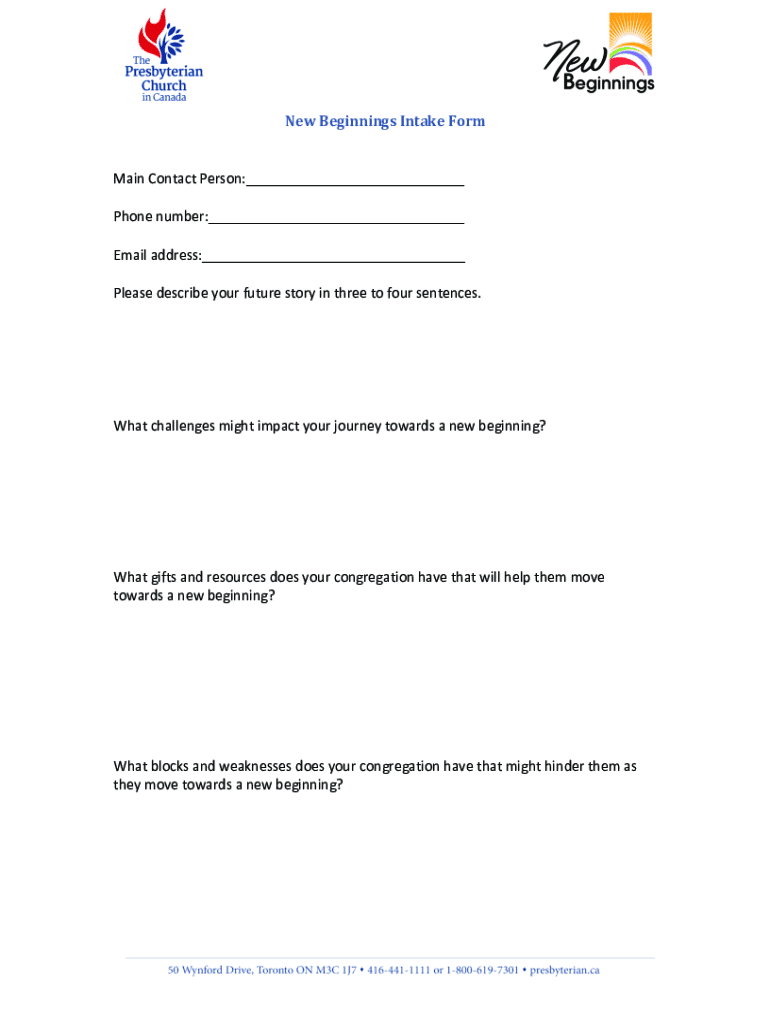 Fillable Online New Beginnings- Implementation Team - Coaching Intake ...