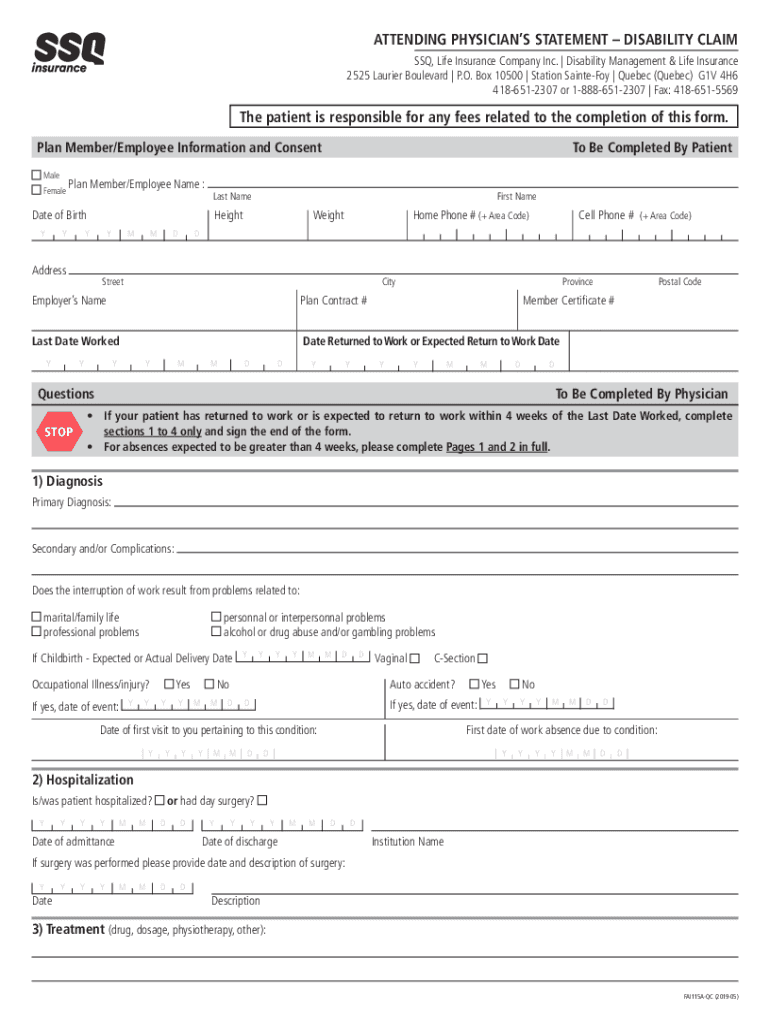 Fillable Online Disability claim formTreating doctor statement Fax ...