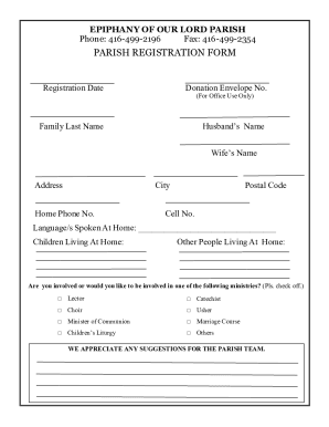 Fillable Online Parish Registration Form - Epiphany Of Our Lord Fax ...