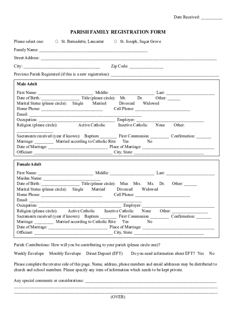 Fillable Online St. Bernadette Catholic ChurchLancaster OH Fax Email Print - pdfFiller