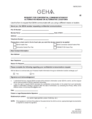 Fillable Online GEHA Request for Confidential Communications by ...