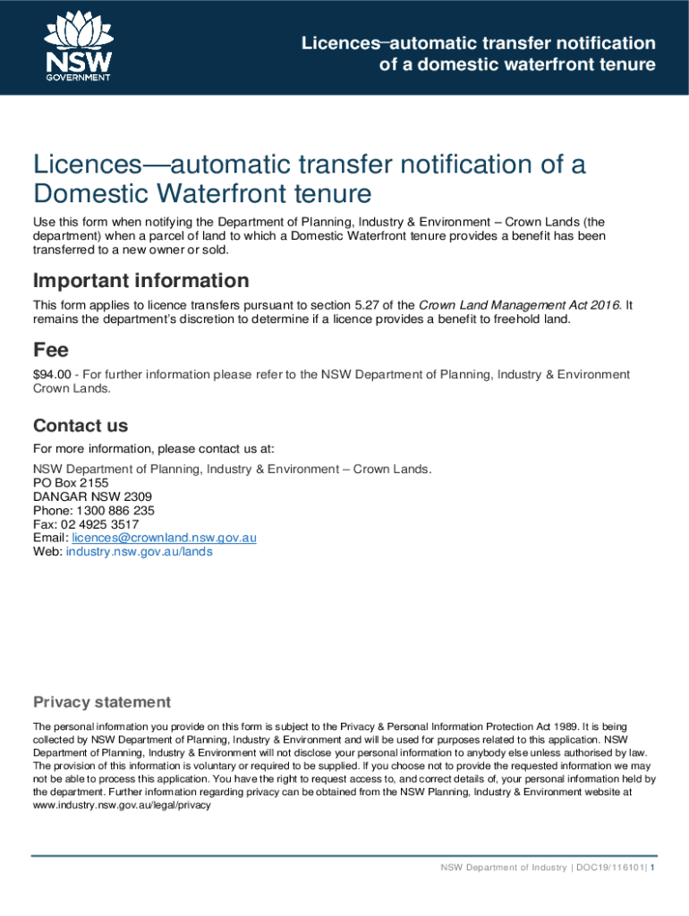 Fillable Online Licences - automatic transfer notification of a ...