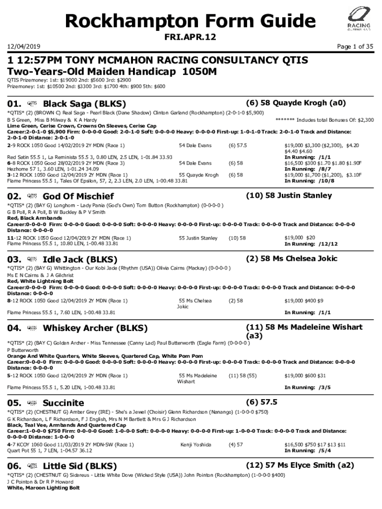 Fillable Online Rockhampton Form Guide - Racing Queensland Fax Email Print - pdfFiller