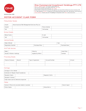 Fillable Online Motor Accident clAiM ForM one commercial investment Holdings ... Fax Email Print ...