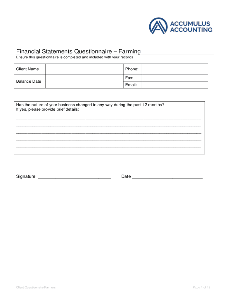 Fillable Online Financial Statements Questionnaire Farming Fax Email ...