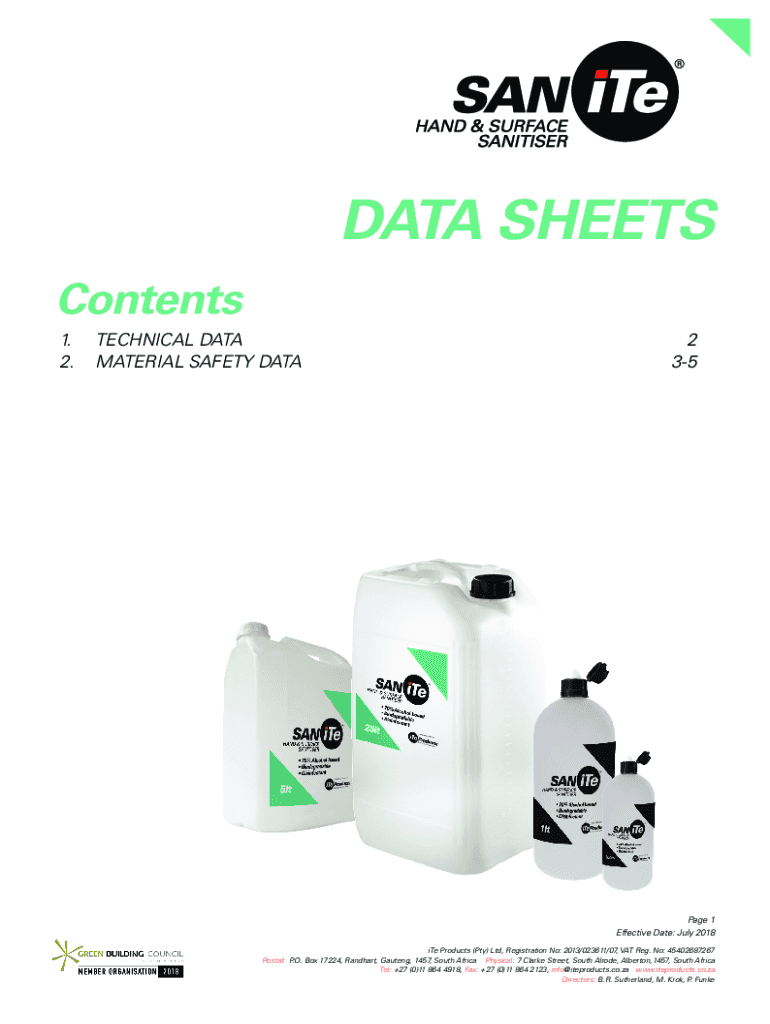 Fillable Online DATA SHEETS - SANiTe Products Fax Email Print - pdfFiller