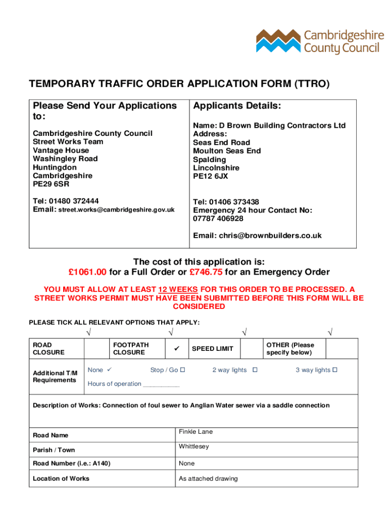 Fillable Online Temporary Traffic Regulation Order (TTRO) Application ...