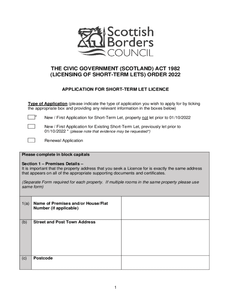Fillable Online Short-Term Lets - Application Form Fax Email Print ...