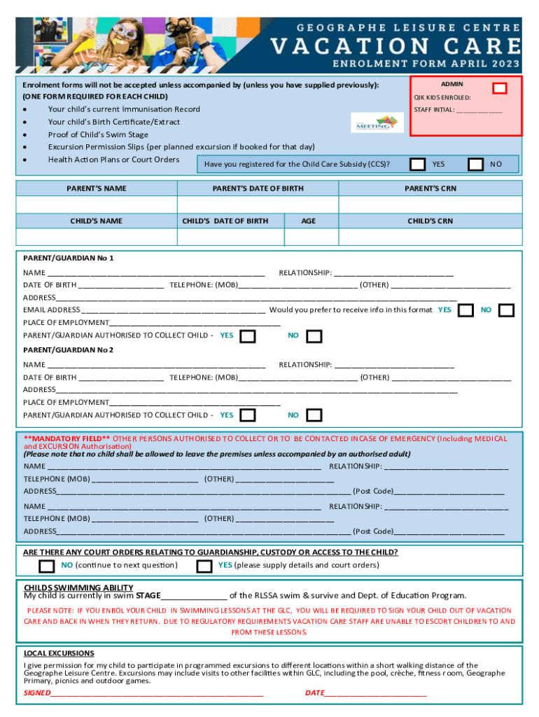 Fillable Online Application FormsBusselton Leisure Centre Fax Email ...