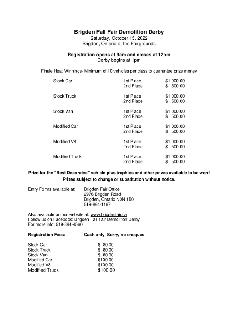Fillable Online Brigden Fall Fair (Moore Agricultural Society) Fax ...