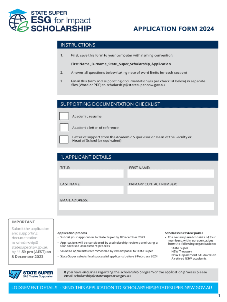 Fillable Online State Super Academic Scholarship Application Form 2024 ...