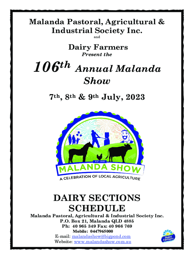 Fillable Online Malanda Show Society beef cattle handling school ...